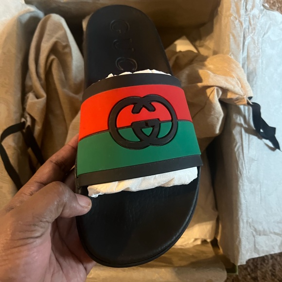 Gucci | Shoes | Gucci Slides Classic Redgreen Double Gs Logo | Poshmark
